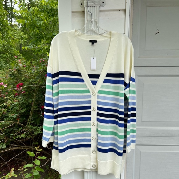 Talbots | Sweaters | Nwt Talbots Pretty Cream Blues Greens Striped ...
